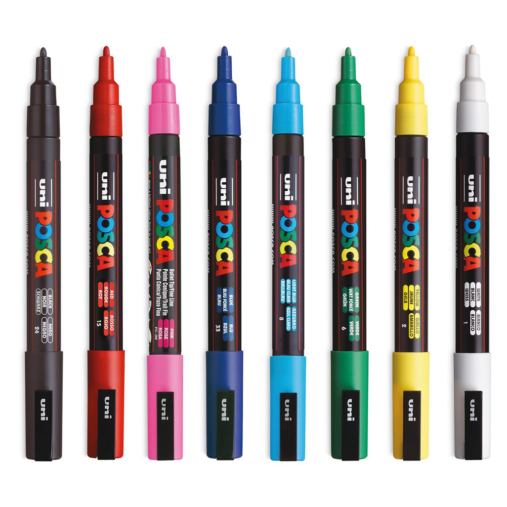 Marker flomastri akrilni POSCA UNI PC-3M osnovne barve set 8/1 70303 ...